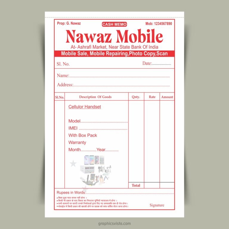 Mobile Shop Bill Book Free CDR File Download - Graphics Vista
