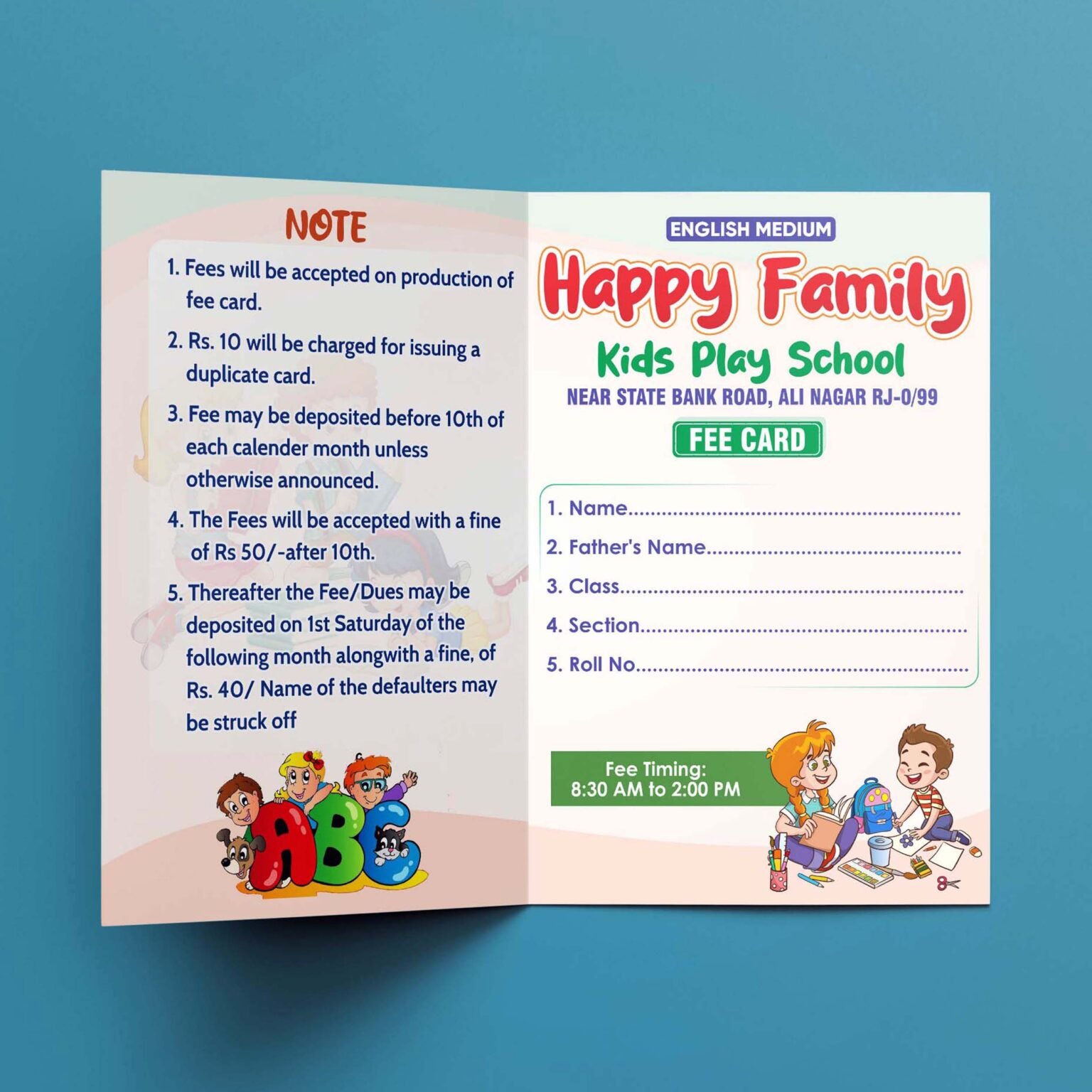 School Coaching Fee Card Design - Graphics Vista