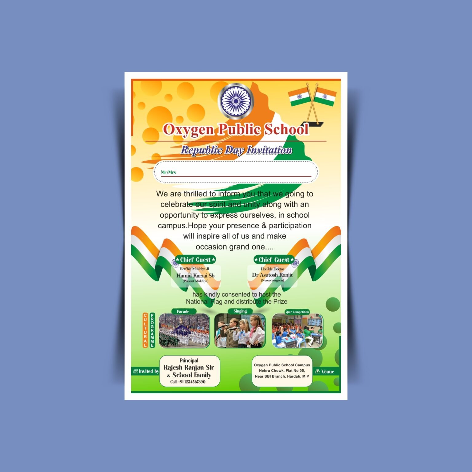 26th January Republic Day Invitation Card CDR - Graphics Vista