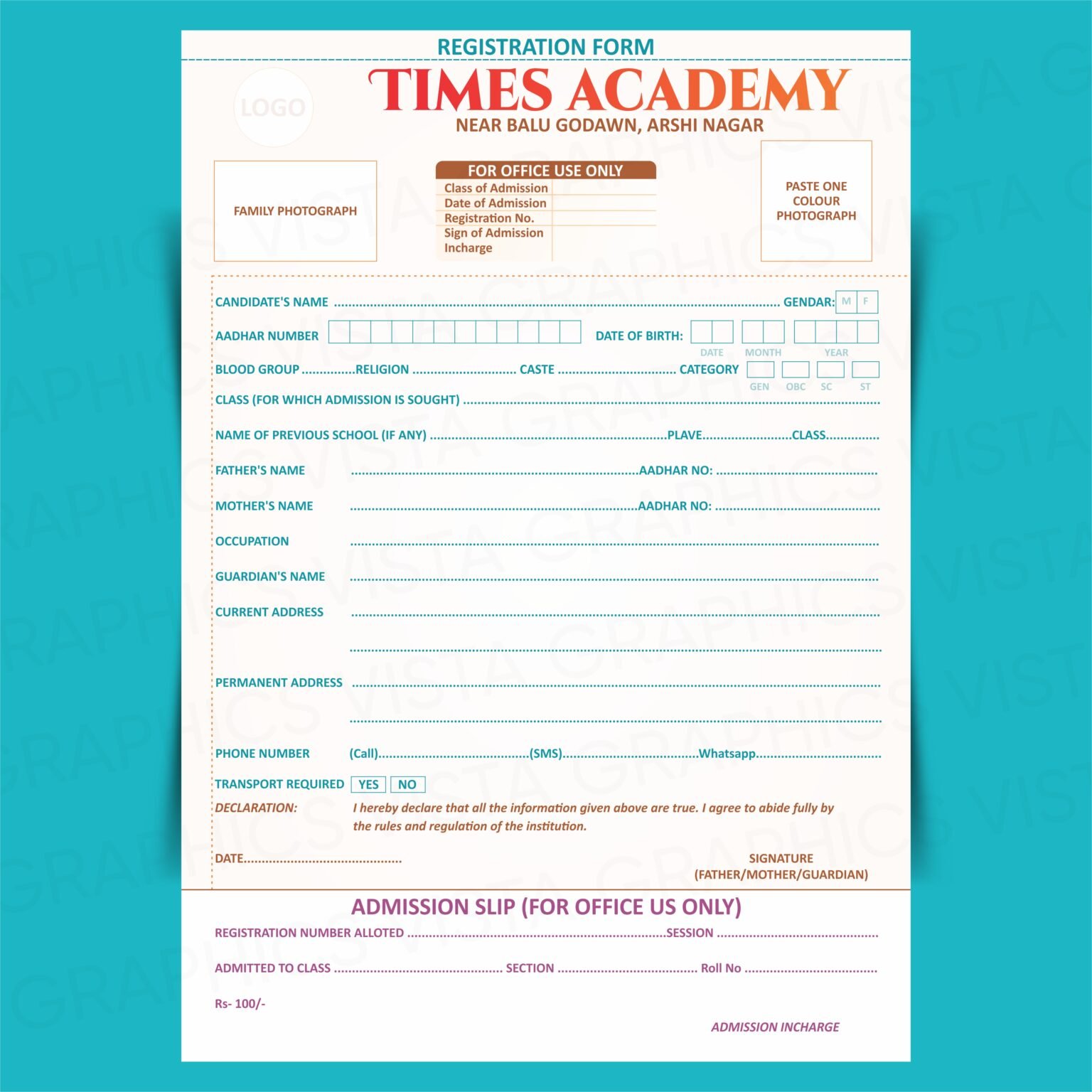 School Registration Form CDR File - Graphics Vista