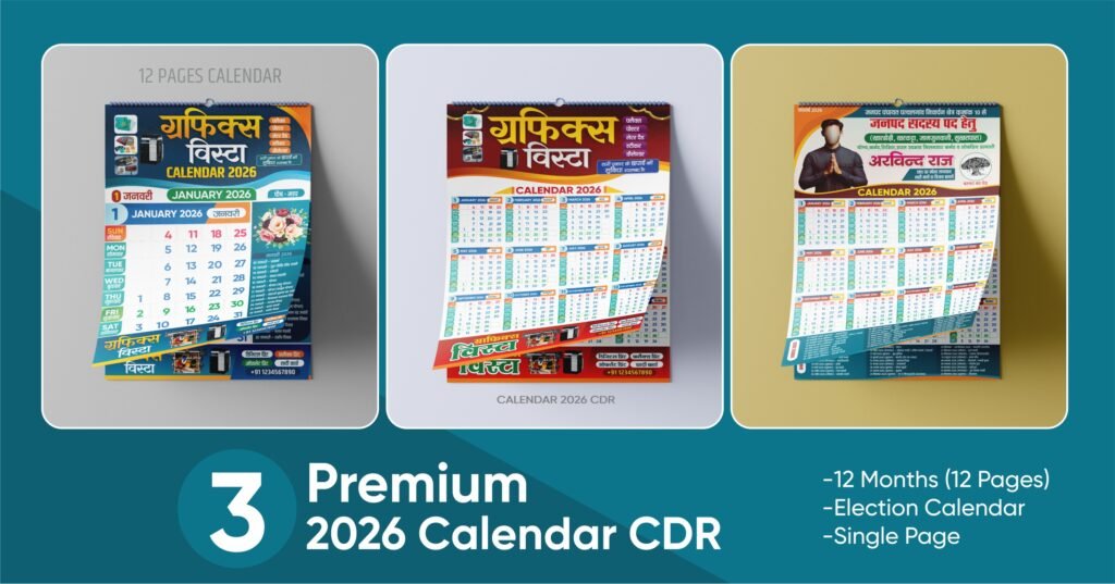 3 Premium Pack Hindi Calendar 2026 CDR Design Election Calendar 2026 ...