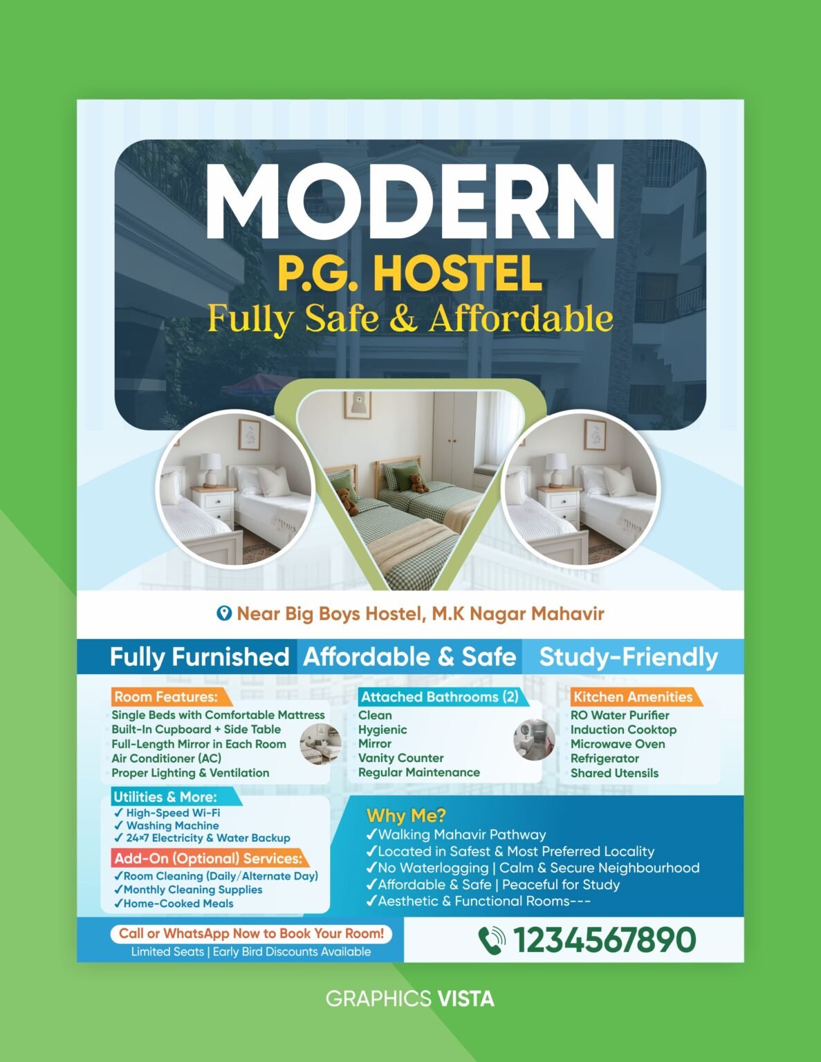 Rental Hostel PG Template Banner PSD CDR File - Graphics Vista
